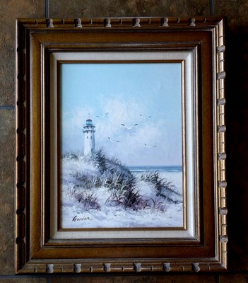 Gordon signed art Oil Painting seascape lighthouse seagulls | eBay