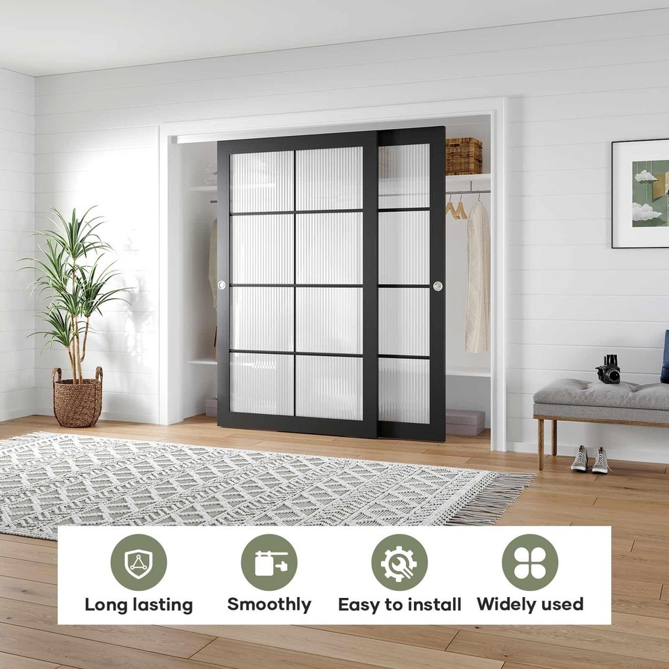 8FT/96in Bypass Double Sliding Pocket Door Hardware Kit,Commercial ...