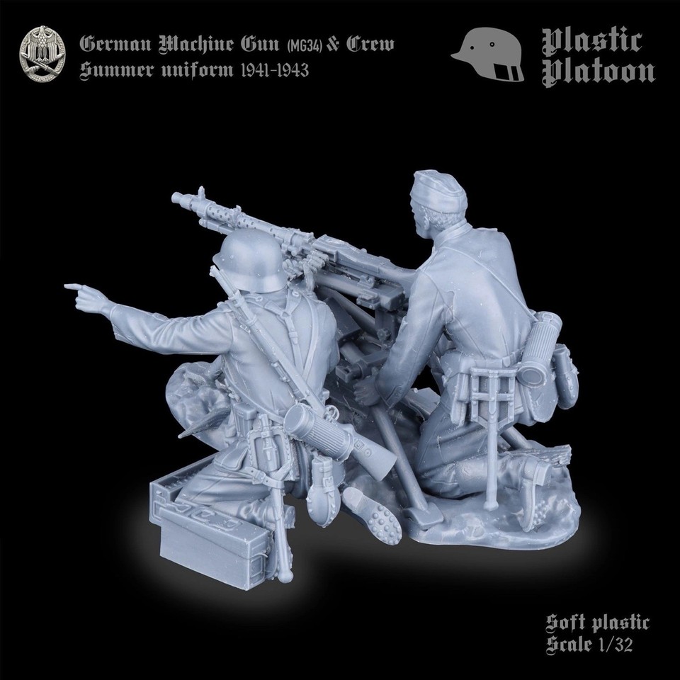 PLASTIC PLATOON German soldiers Machine Gun MG-34 with Crew SUMMER WW2 ...