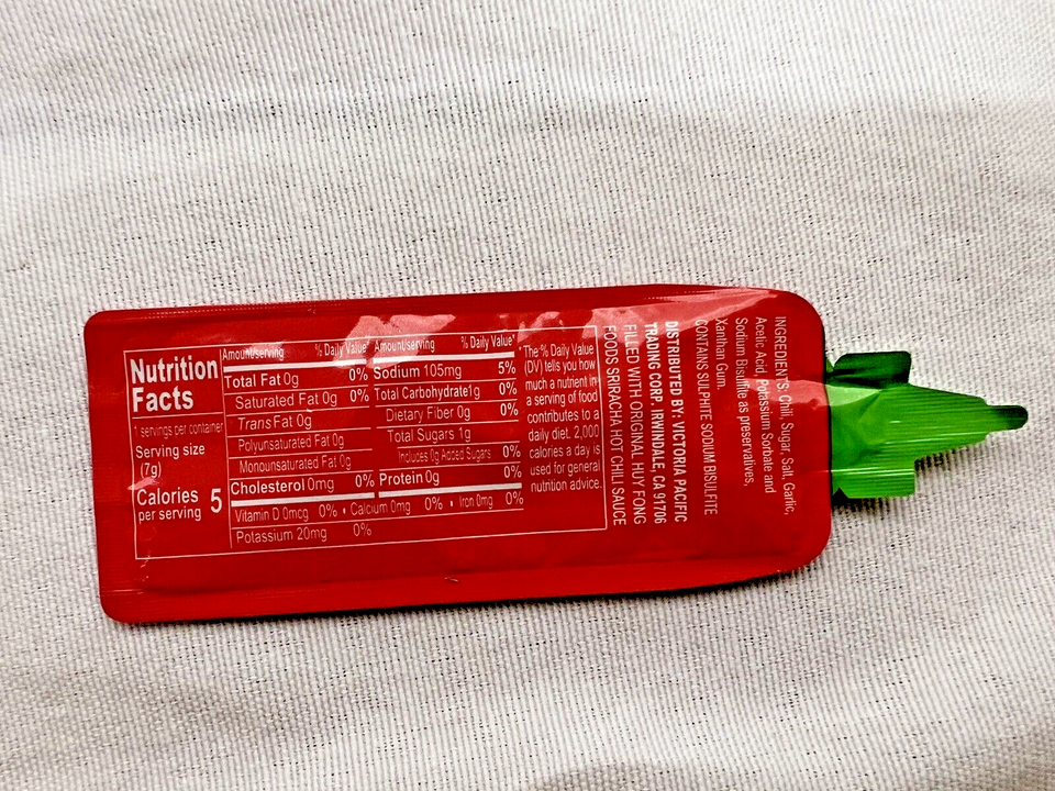 Huy Fong Sriracha Hot Chili Sauce 7g Grams Sriracha Packet - Hello ...