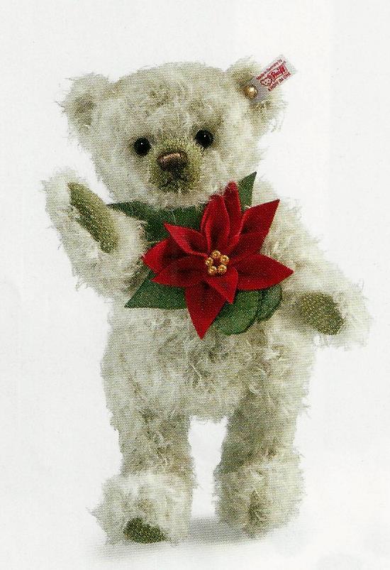STEIFF" POINSETTIA TEDDY BEAR" EAN 035463 MOHAIR TEDDY WITH WOOL FELT ...