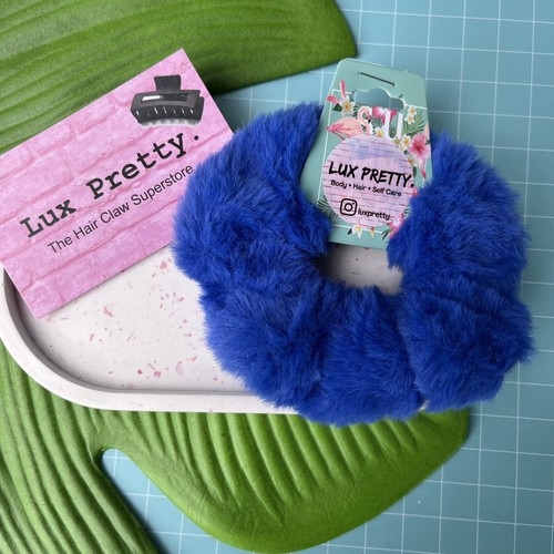 Hair Scrunchie Luxe Soft Feel Fluffy Blue | eBay Australia