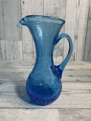Vintage Pilgrim Glass Blue Crackle Glass Mini Pitcher Hand Blown | eBay