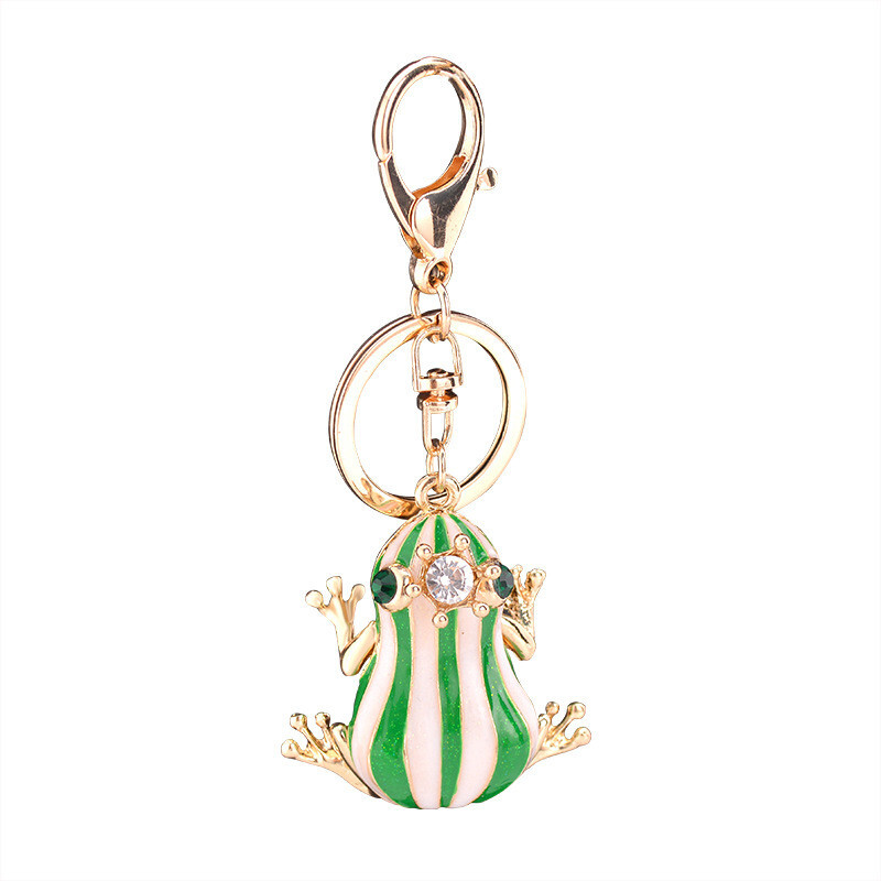 Cute Frog Pendant Key Chain Women White Zircon Stone Keychain Rose Gold ...