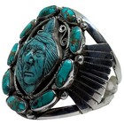 Carved Turquoise Native American Brave + Stones 925 Silver Cuff ...