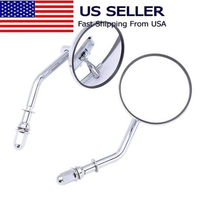 Chrome Retro Round Mirrors For 8mm Harley Davidson Cruiser Bobber ...