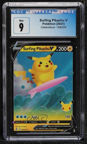 2021 Pokémon - Celebrations Pikachu Full Art Surfing V #008 CGC 9 Mint ...