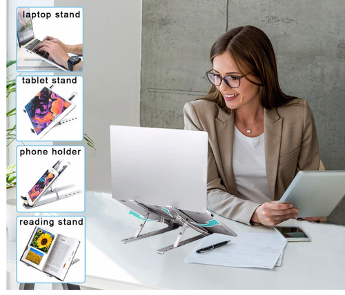 Adjustable Aluminum Laptop Tablet Stand Riser 6 Angles Ventilated to 15 ...