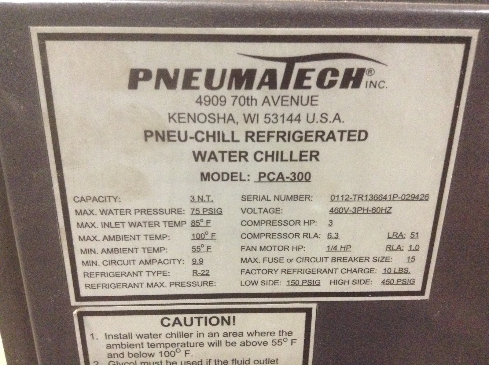 Pneumatech PCA-300 Water Chiller 3 HP 460 V 3 Phase PCA300 (OK) | eBay