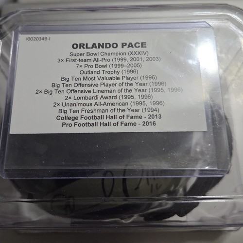 ORLANDO PACE (Rams) HOF Inscribed Autographed Riddell Speed mini helmet ...