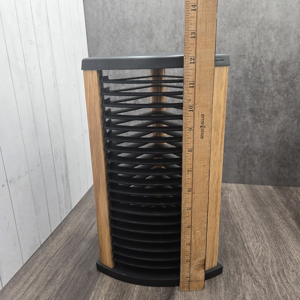 Fellowes 1990s CD Tower Rack Wood & Black Plastic Holds 20 CDs Retro ...