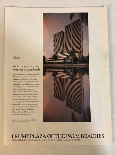 1987 Trump Plaza Of The Palm Beaches Print Ad Advertisement Advert pa6 ...