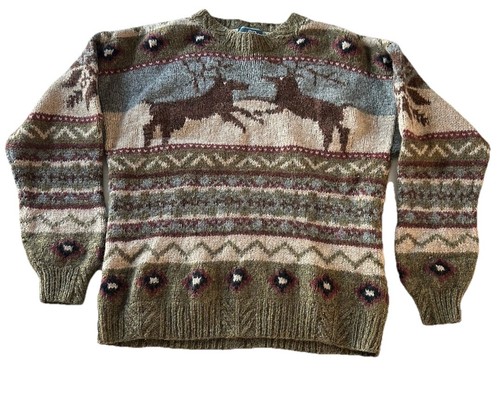 Vintage Woolrich Reindeer Deer Wool Knit Sweater Nordic Christmas ...