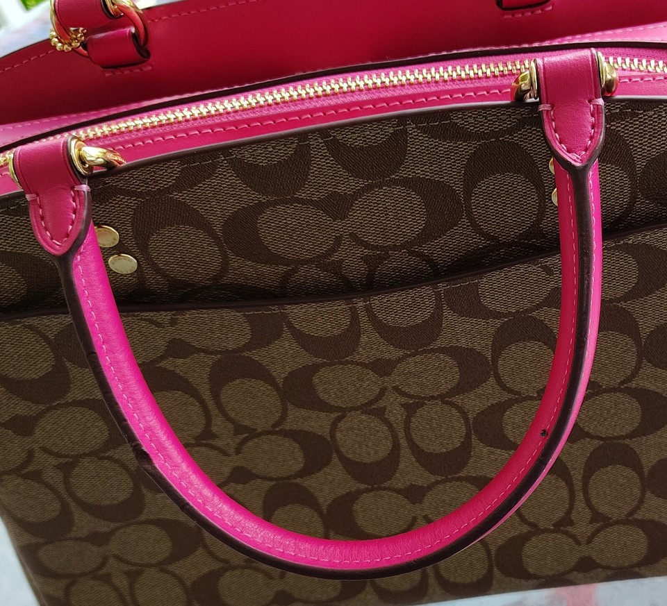Coach 91495 Lillie Carryall Pink & Beige Signature C Canvas & Leather ...
