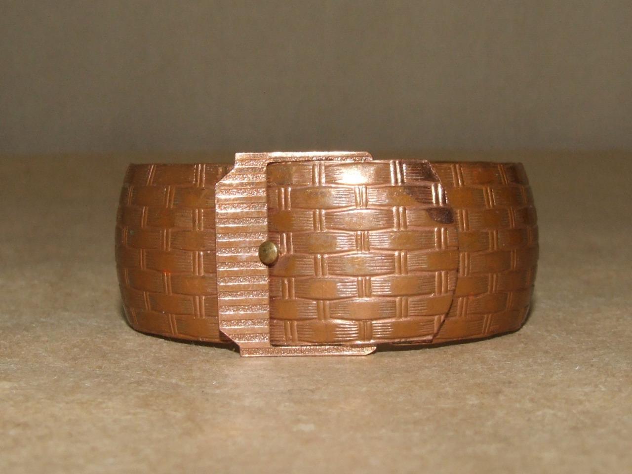 Vintage Copper " Woven Rope " Belt Buckle Style Hinge Bangle Bracelet 7 ...