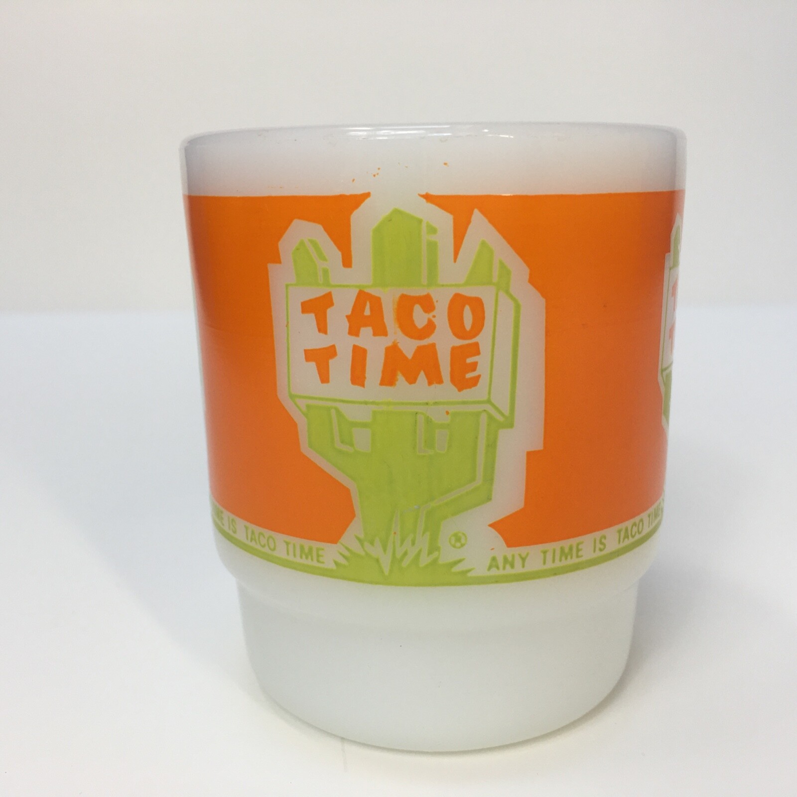 RARE FIRE-KING "ANY TIME IS TACO TIME" ADVERTISING STACKING MUG! | eBay