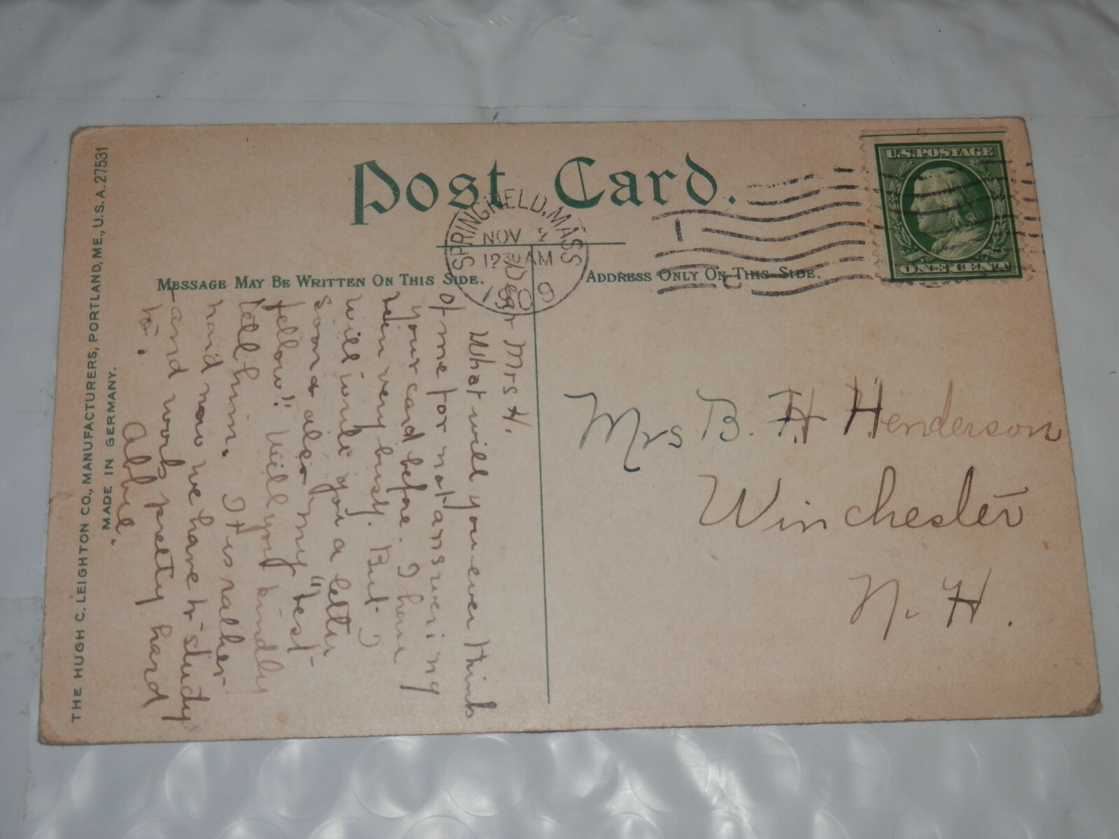 SPRINGFIELD MA - 1909 POSTCARD - WESSON MEMORIAL HOSPITAL | eBay