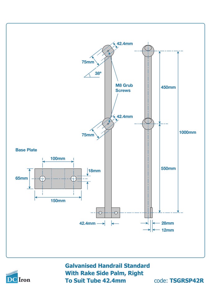 Galvanised Handrail Stanchions Tubular Standards Sticks Ball Posts ...