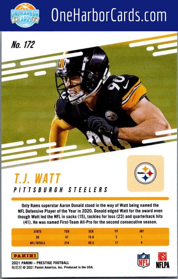 2021 Panini Prestige Pittsburgh Steelers Football Card #172 T.J. Watt ...