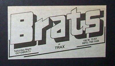 The Brats (Band) Trax NYC 1978 Mini Poster Type Concert Ad (Post Rick ...