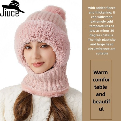 3 in 1 Ladies Knit Hat Fleece Lined Winter Scarf Mask Set Snow Caps ...