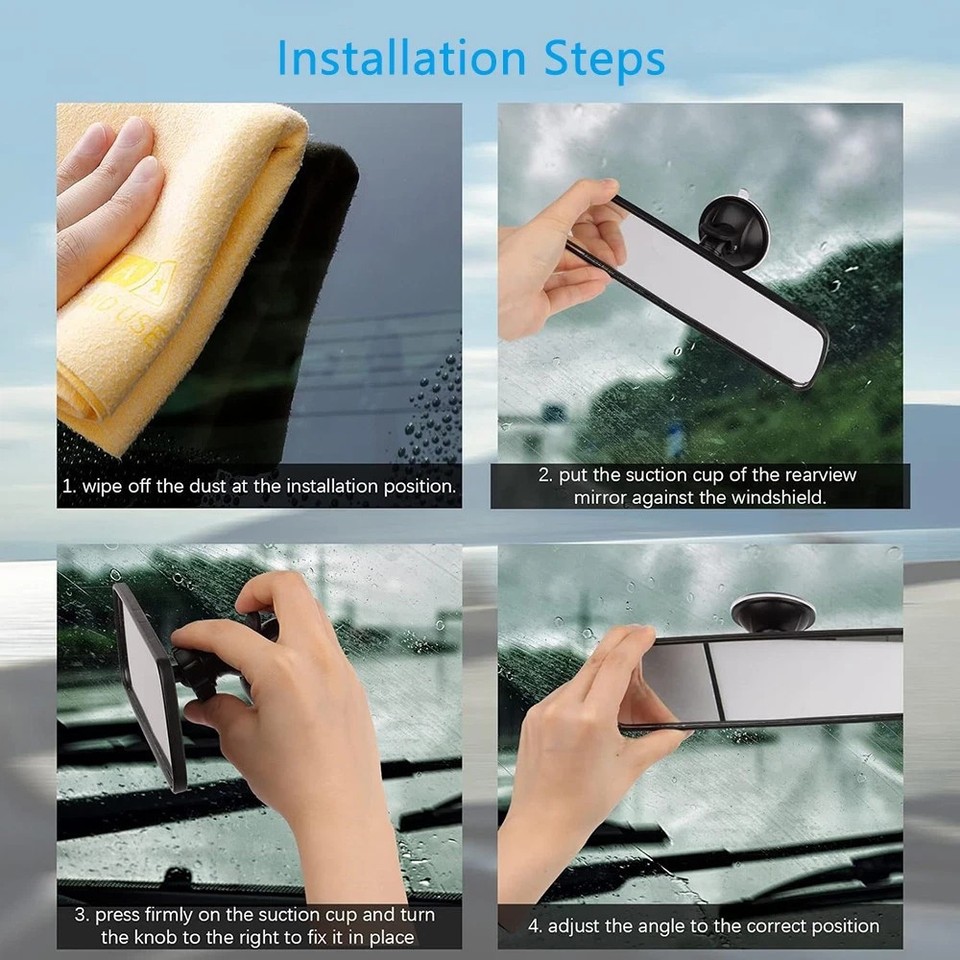 Universal Rear View Interior Car Mirror Adjustable Wide Long Suction ...
