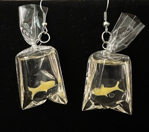 Yellow Goldfish In A Bag Drop Dangle Hook Earrings Fish Fun Novelty | eBay