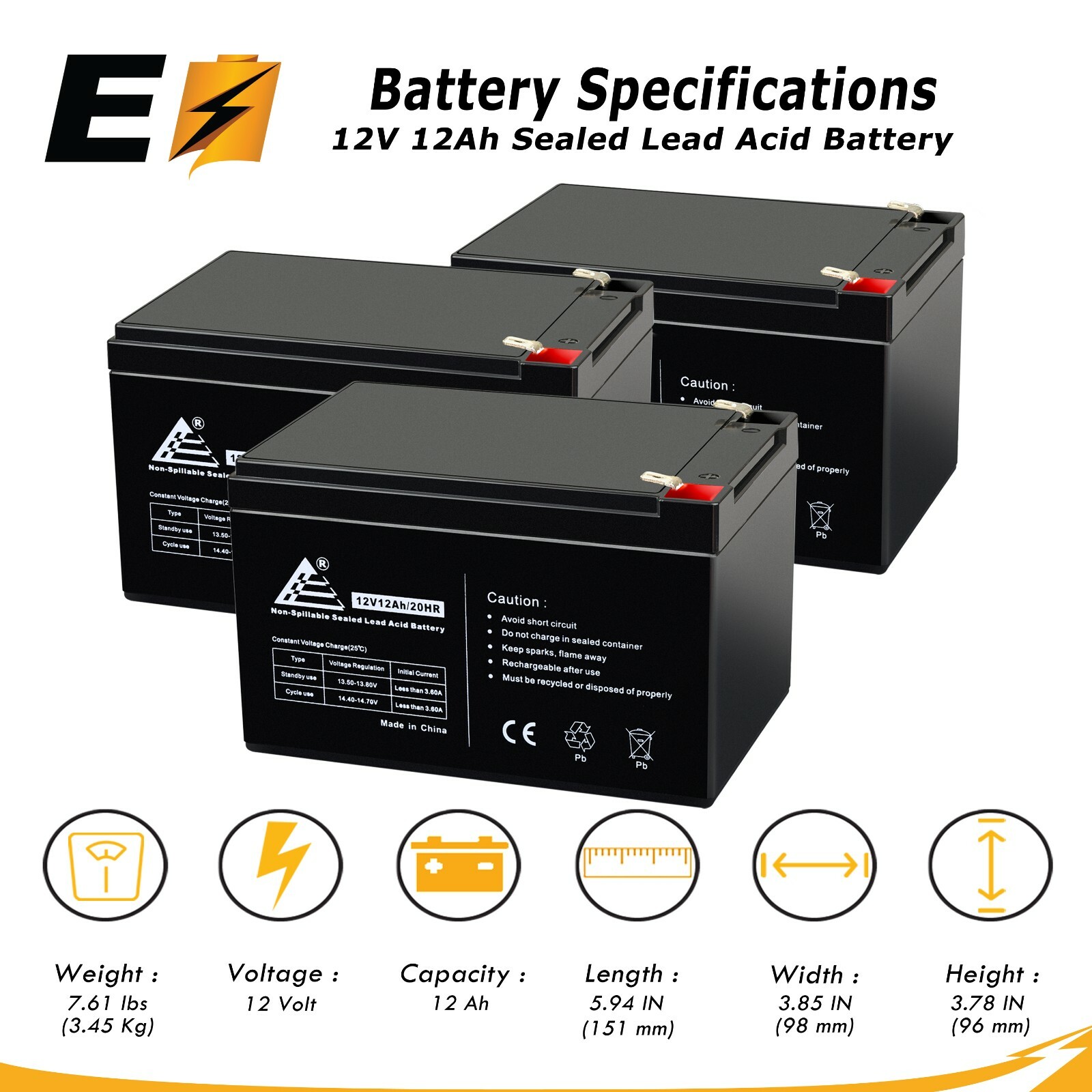 3 Pack - 12V 12Ah SLA Battery Replaces WP12-12E | eBay