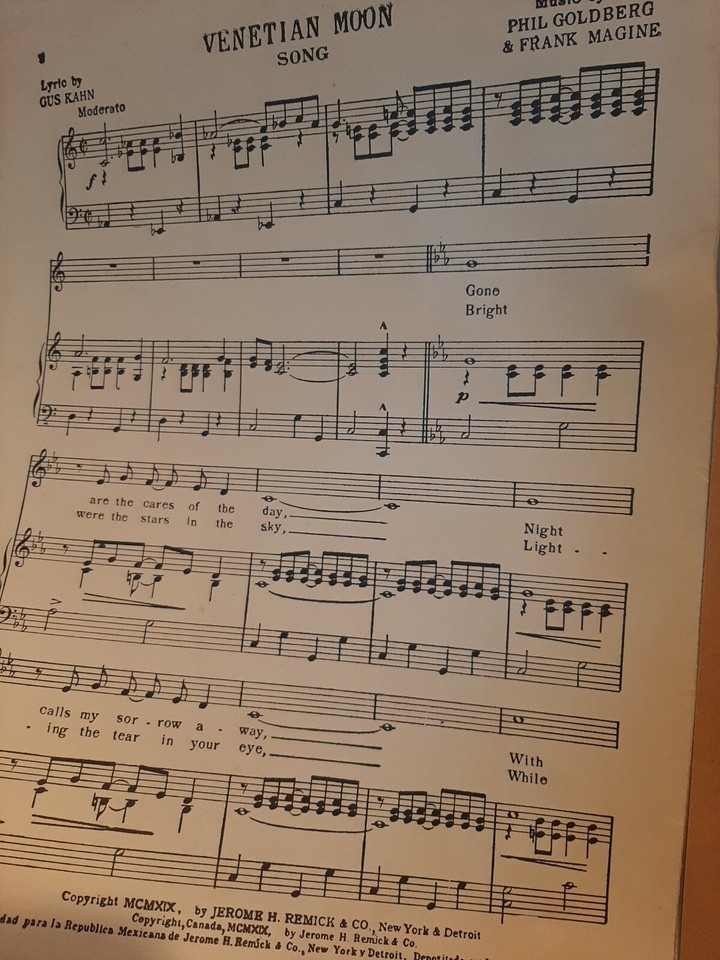 Venetian Moon Sheet Music 1919 Gene & Willie Howard | eBay