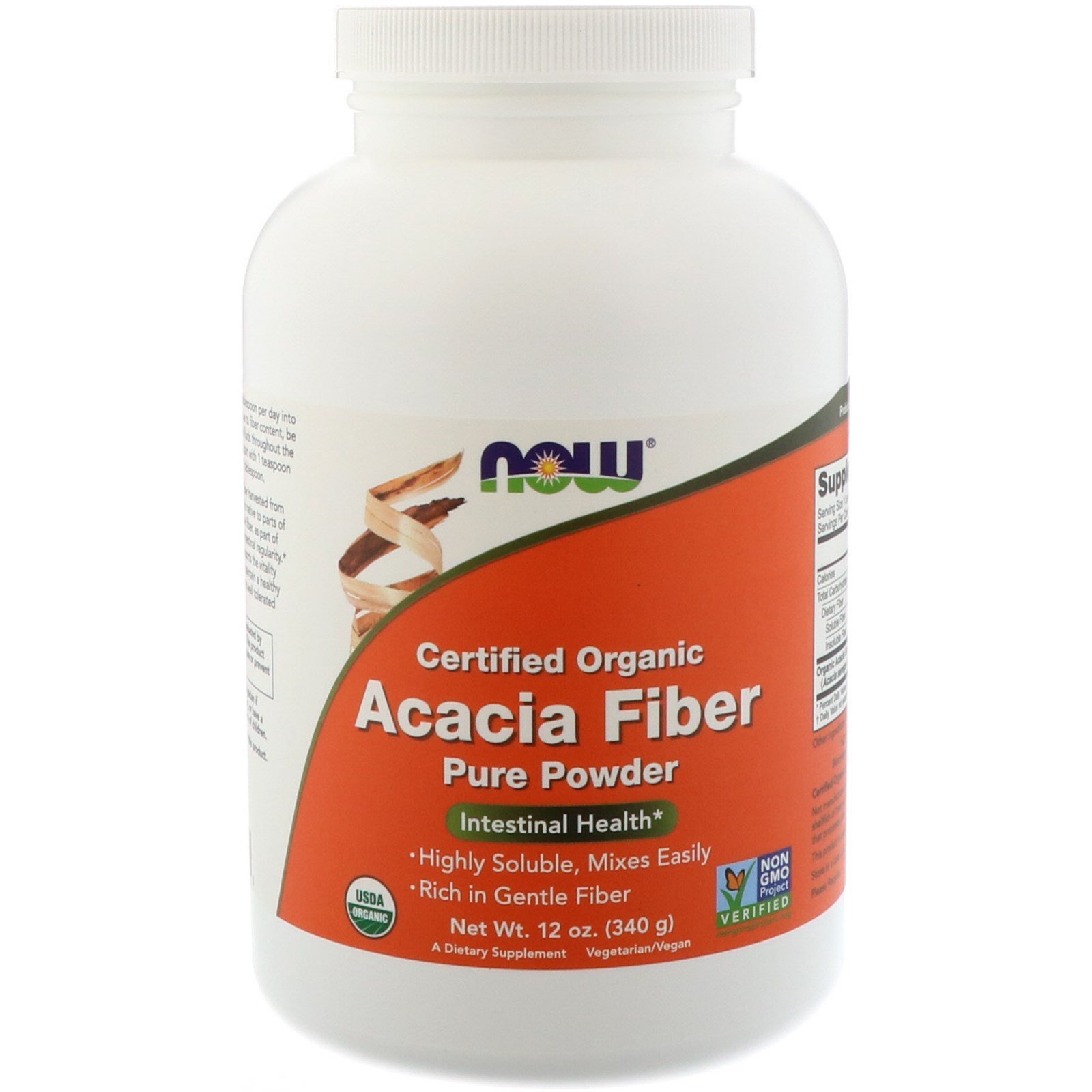 Acacia Gum Soluble Fibre Powder Certified Organic by Now Foods - 340 ...