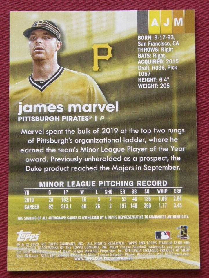 2020 Topps Stadium Club #AJM - James Marvel RC Auto - Pittsburgh ...