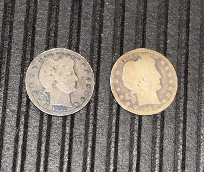 1912 & 1900 Barber Quarter - U.S. 25 cents silver coin Worn Scrap 90% ...