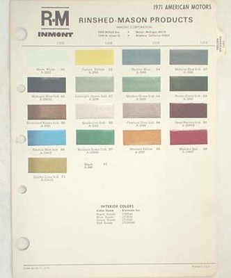 1971 AMC R-M COLOR PAINT CHIP CHART JAVELIN AMX MORE | eBay