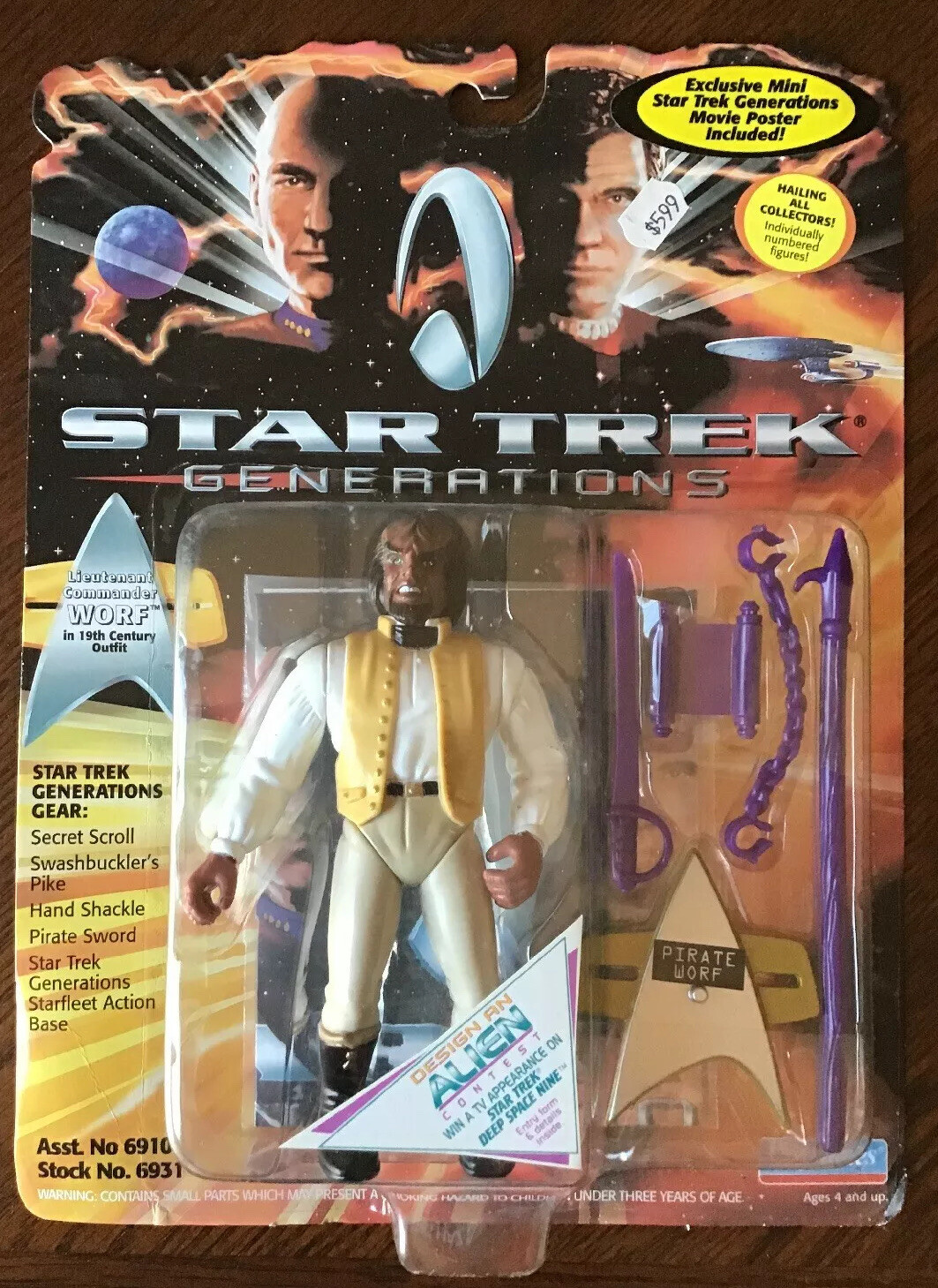 Playmates Toys Star Trek Generations Worf 19Th Century Action Figure ...