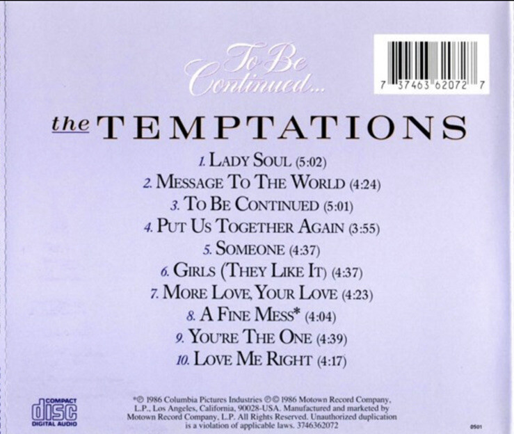 To Be Continued... by The Temptations (CD, 2006) 737463620727| eBay