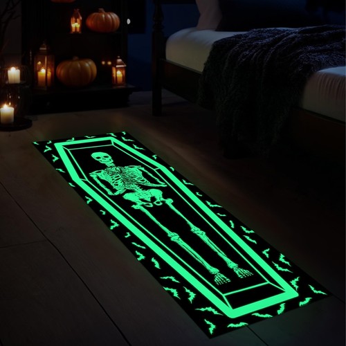 Halloween Rug Glow in The Dark Runner Rug Skeleton Bat Washable Rugs ...