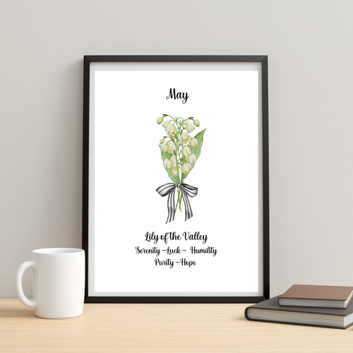 May Birth Month Print Lily of the Valley Flower Pastel Watercolor Home ...