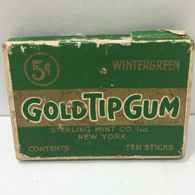 Vintage Gold Tip Gum Empty Box 5 Cent Ten Sticks Wintergreen Sterling ...
