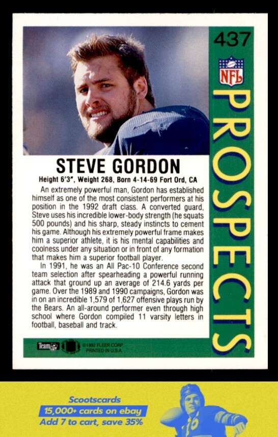 1992 Fleer Steve Gordon RC #437 California Golden Bears | eBay