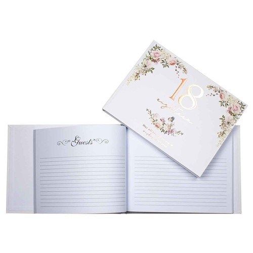 18th Floral Guest Signing Book With Rose Gold Text 23x18cm Birthday ...