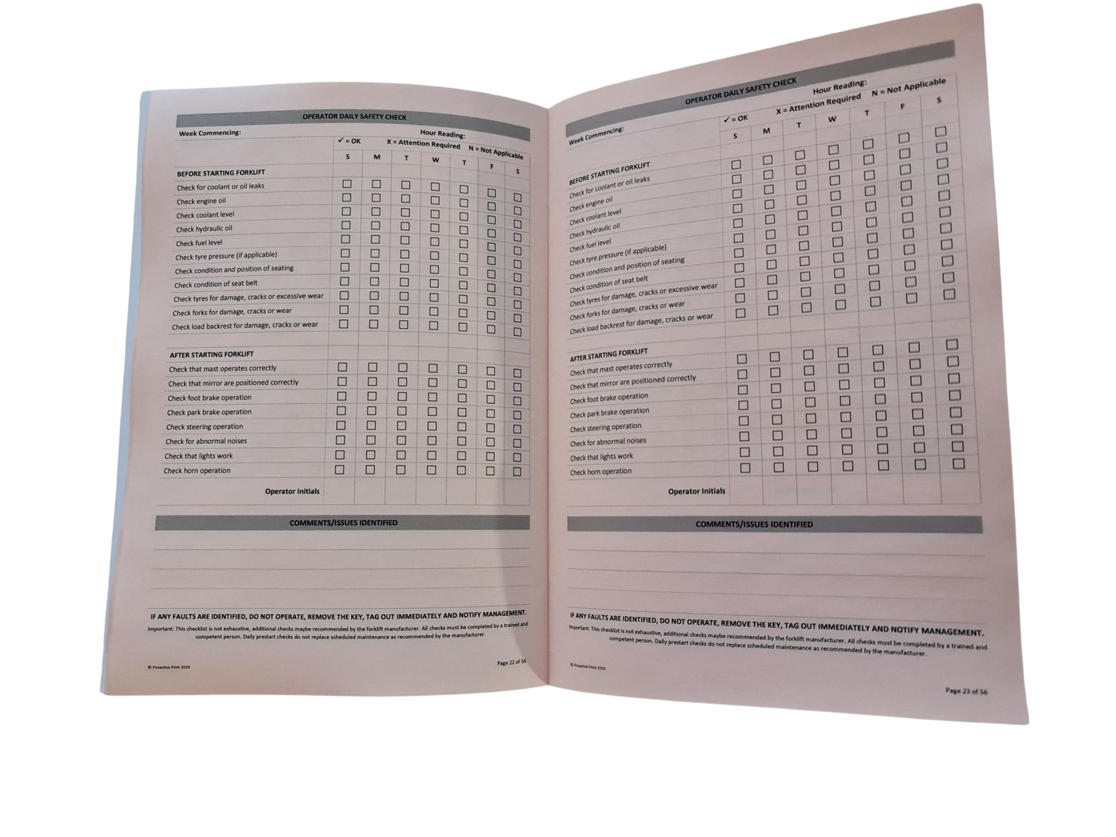 Forklift Pre Start Checklist Log book | eBay Australia