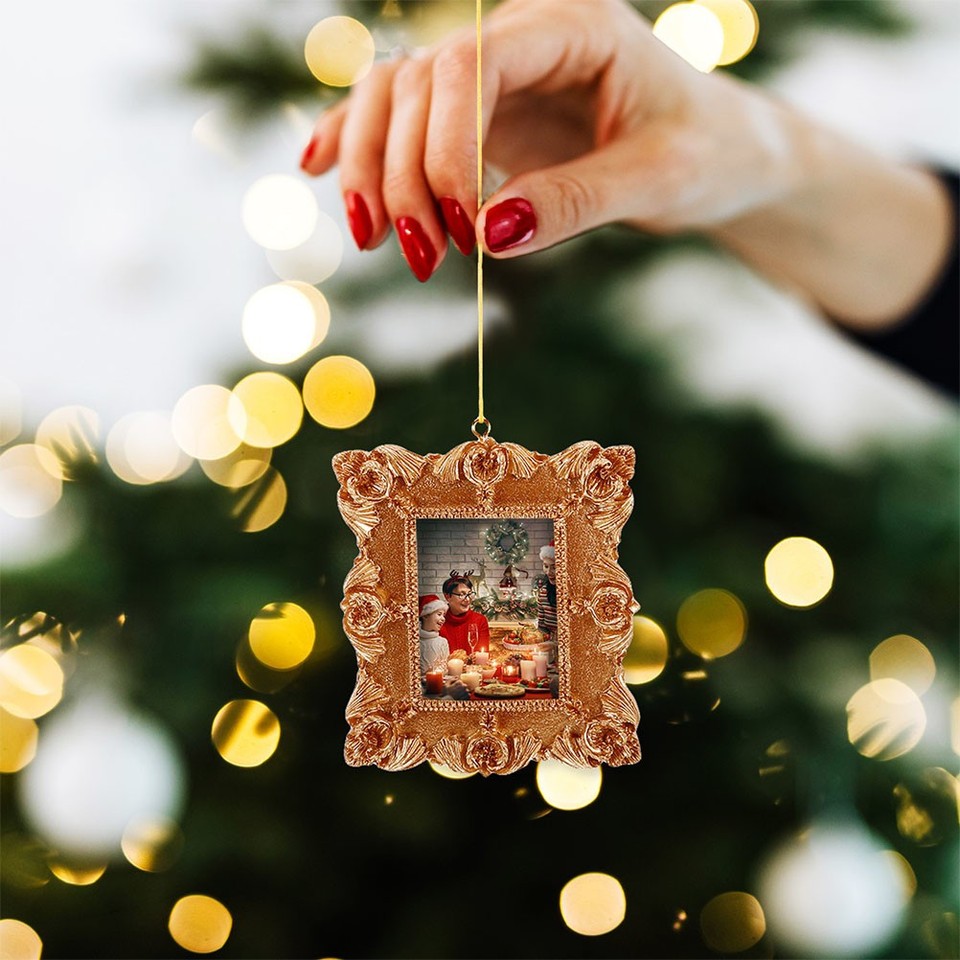 2 Pcs Resin Christmas Tree Hanging Photo Frame Ornament with Rope for ...