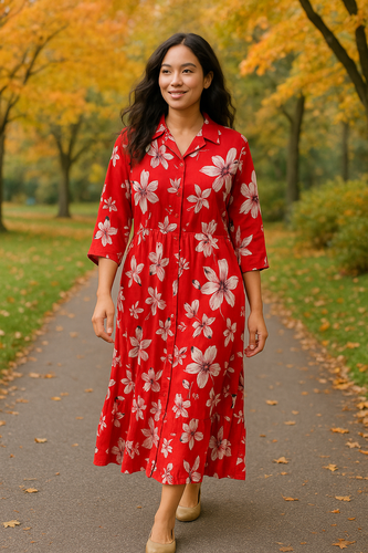 NWT Woman Within Red & White Floral Maxi Dress 16W Cottagecore Tropical ...
