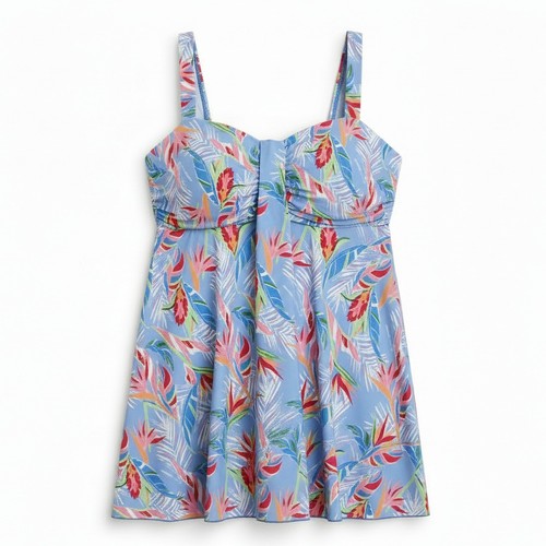 Fit 4 U Tankini Top Bandeau Waterfall Swim Blue Tropical Floral Womens ...
