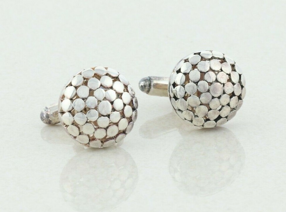 Men's Sterling Silver Bullet Back Round Cufflinks - Gem