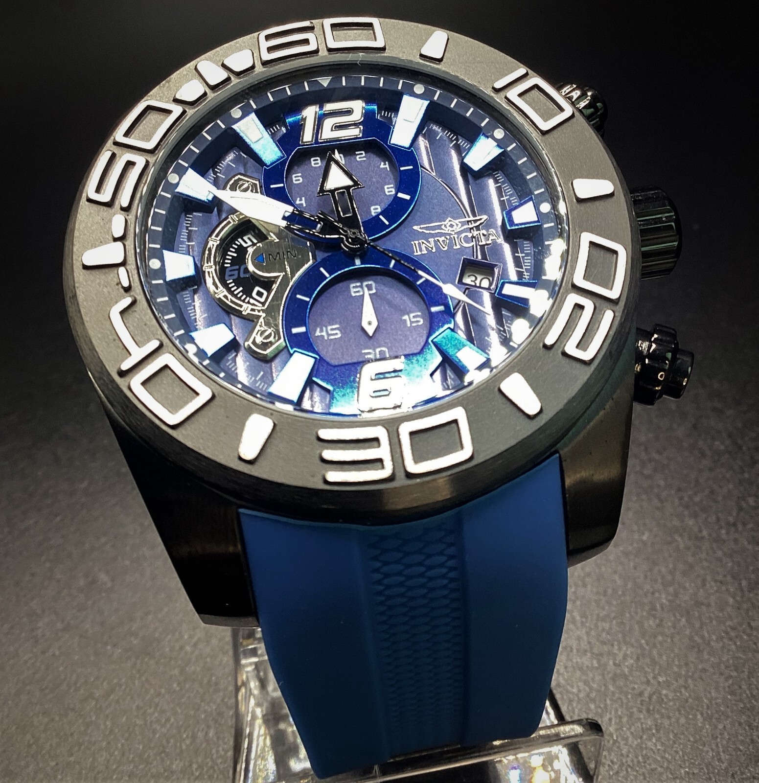 Invicta Pro Diver 55mm Black Stainless Steel Case with Blue Silicone ...