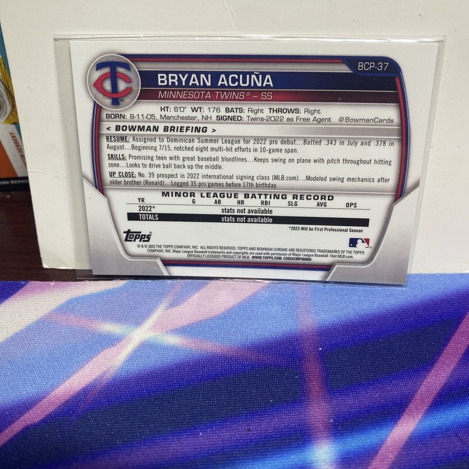 Bryan Acuna 2023 Bowman /150 Blue Shimmer Refractor BCP-37 Twins G | eBay