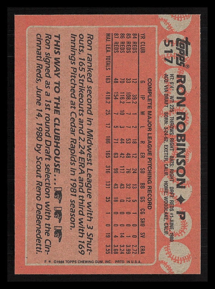 Ron Robinson 1988 Topps #517 Cincinnati Reds | eBay