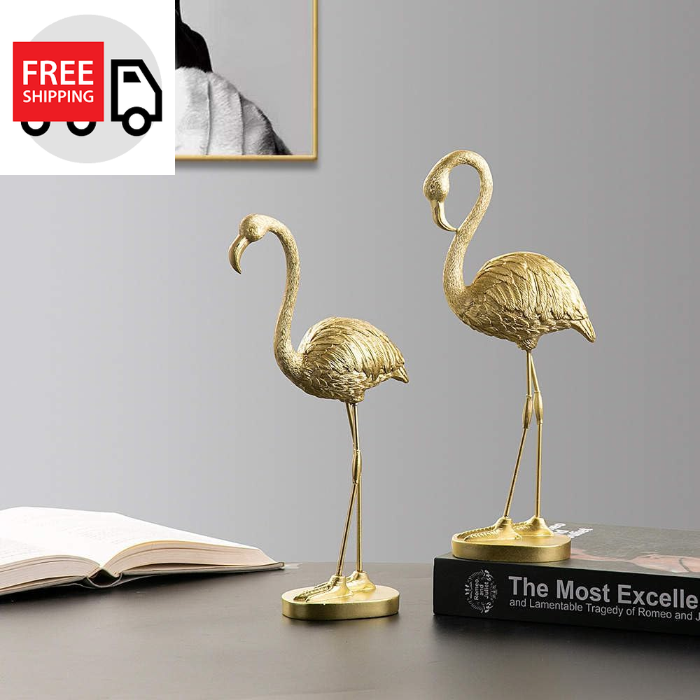 Tabletop Decor Pair of Golden Flamingos in Resin Home Decor Set of 2 ...