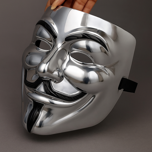 SILVER ANONYMOUS HACKER PROTEST GUY FAWKES VENDETTA FANCY DRESS FACE ...